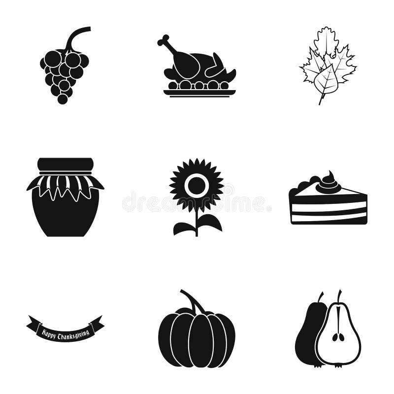 Thanksgiving Feast Icons Set, Simple Style Stock Vector - Illustration ...