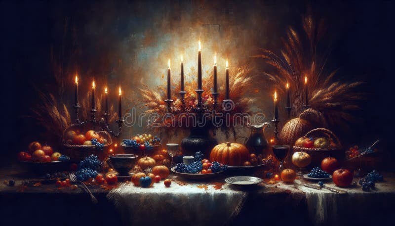 Thanksgiving Feast on Table Stock Illustration - Illustration of ...