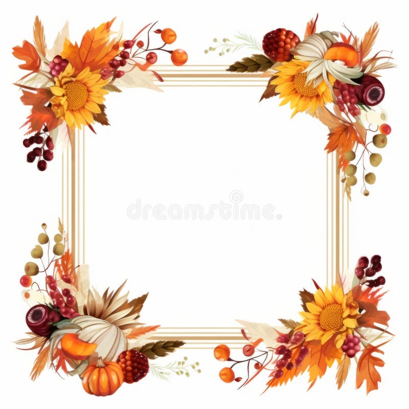 Thanksgiving Frame with Flowers and Leaves Stock Illustration ...
