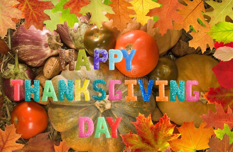 Thanksgiving Greeting with Red and Orange Fall Leaves and a Pumpkins ...