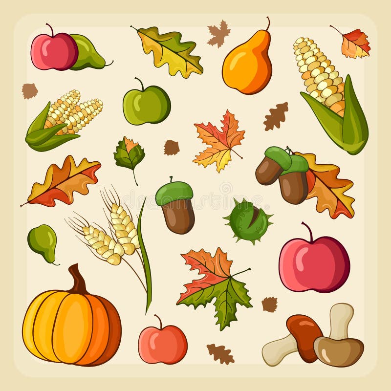 Thanksgiving Harvest Icon Set Stock Vector - Illustration of chestnut ...