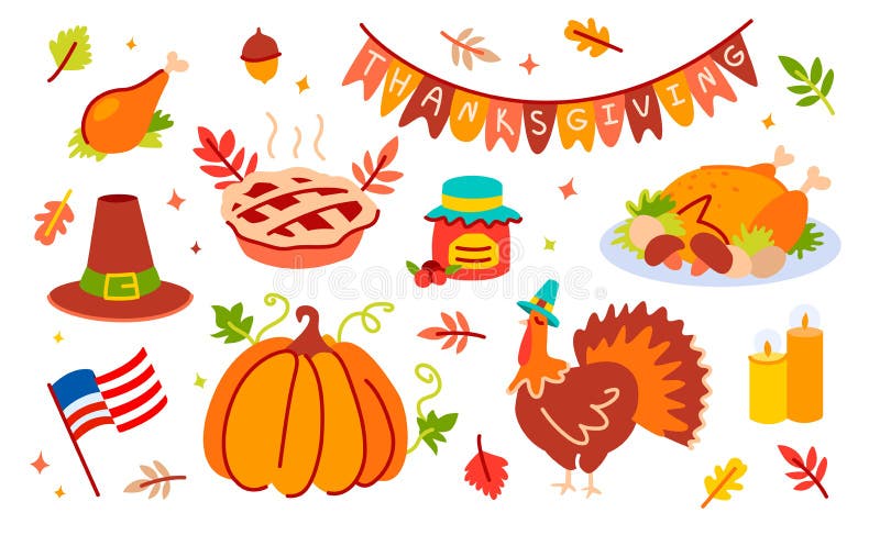 Thanksgiving Holiday Objects and Decorations Set. Stock Vector ...