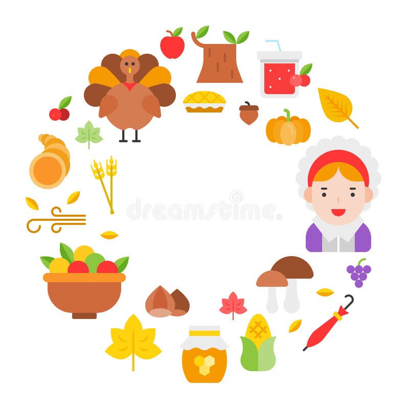 Thanksgiving Icon Arrange As Circle Frame Shape for Use As Cover Stock ...