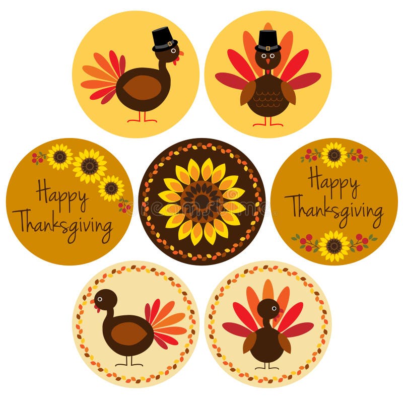 Thanksgiving Icons in Circle Frames Stock Illustration - Illustration ...