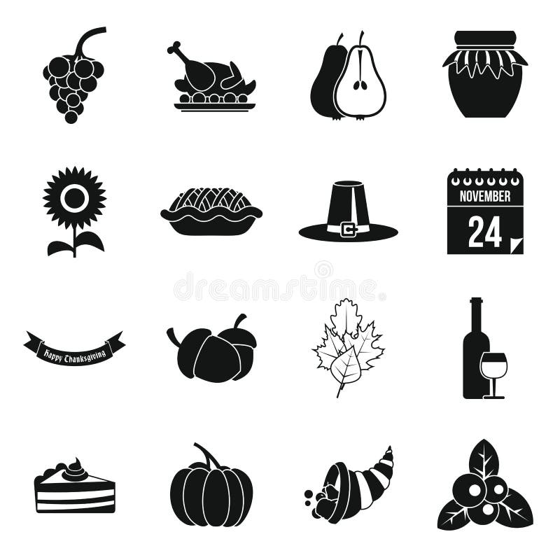 Thanksgiving Icons Set, Simple Style Stock Vector - Illustration of ...