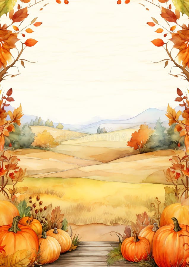 Thanksgiving Landscape Watercolor Border Stock Illustration ...