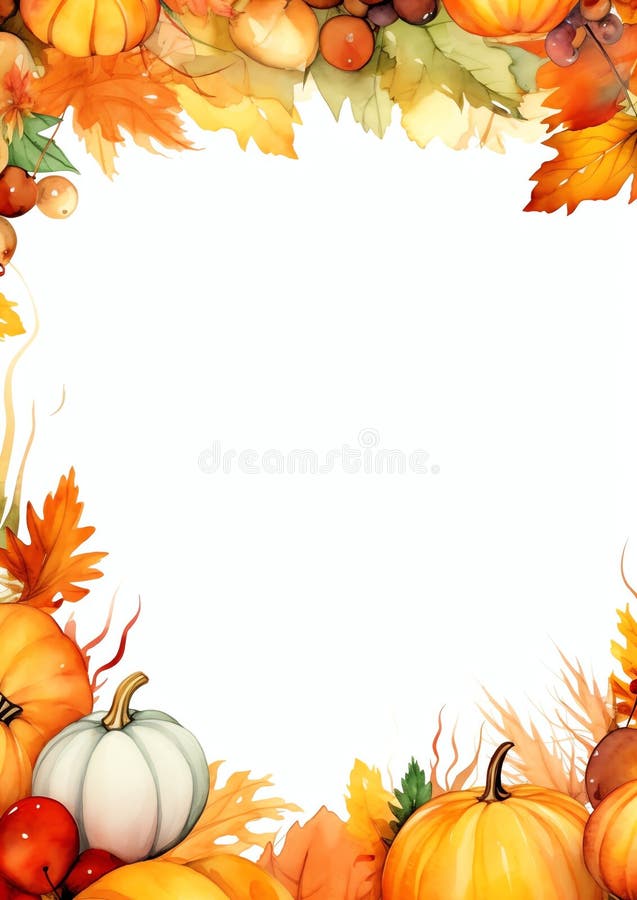 Thanksgiving Landscape Watercolor Border Frame Stock Illustration ...