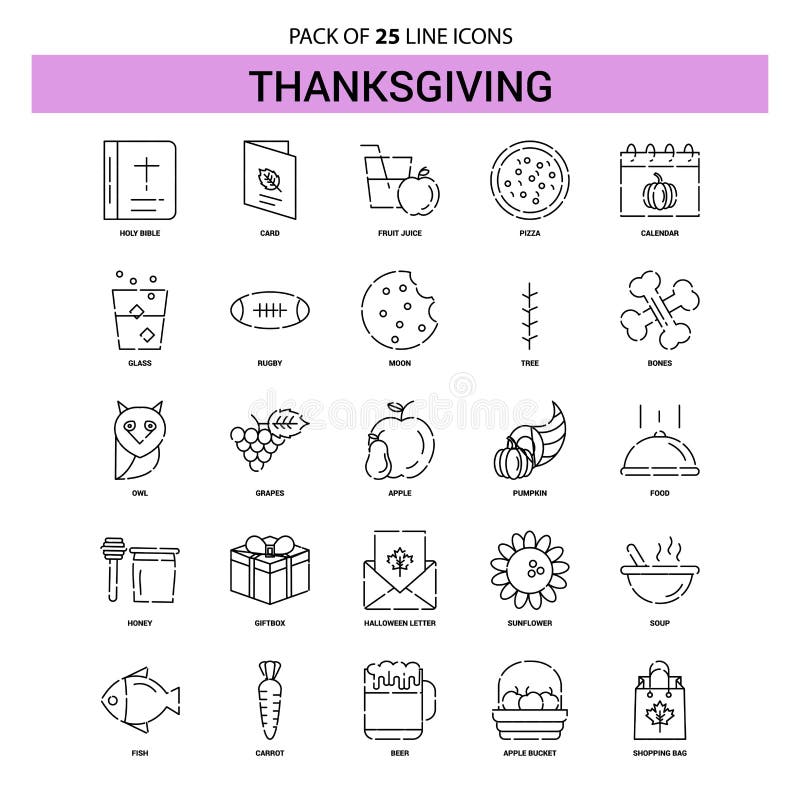 Thanksgiving Line Icon Set - 25 Dashed Outline Style Stock Vector ...