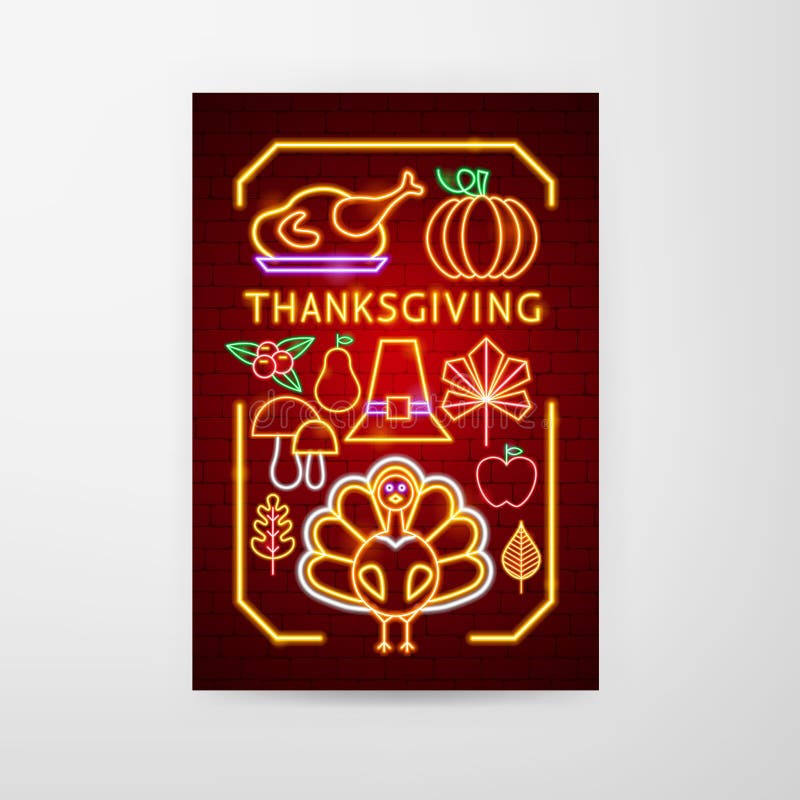 Thanksgiving Neon Flyer stock vector. Illustration of party - 229589136