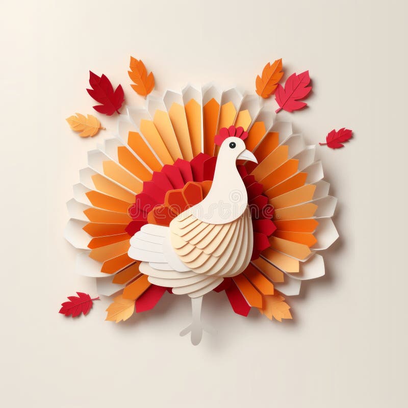 Thanksgiving Paper Cut Turkey with Autumn Leaves Stock Illustration ...