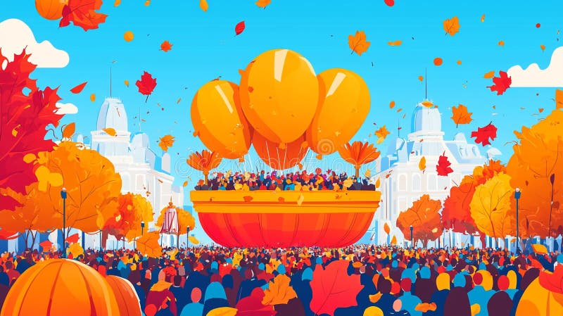Thanksgiving Parade Float Featuring Giant Balloons with Crowds Stock ...