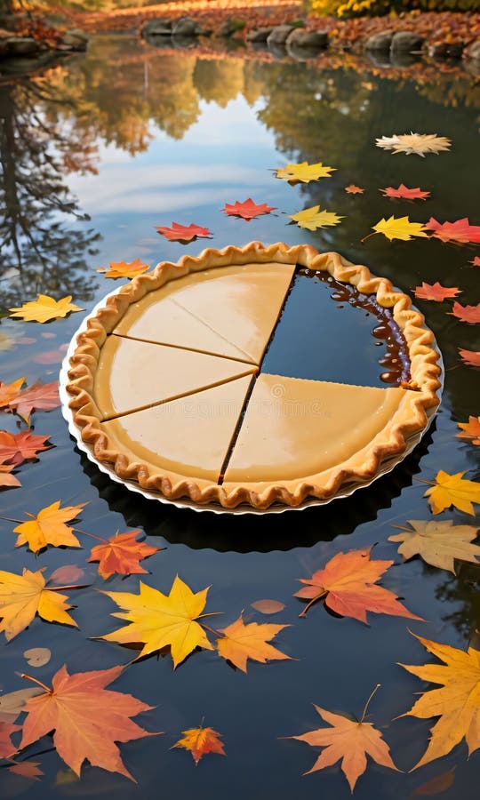 Thanksgiving Pie Floating on a Leaf in the Middle of a Serene Pon ...