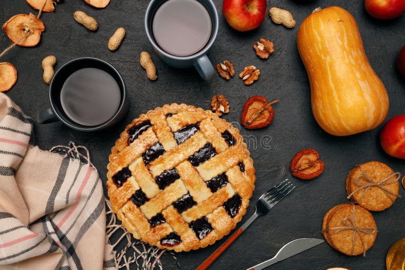 Thanksgiving Pie and Pumpkin on Black Background Stock Photo - Image of ...