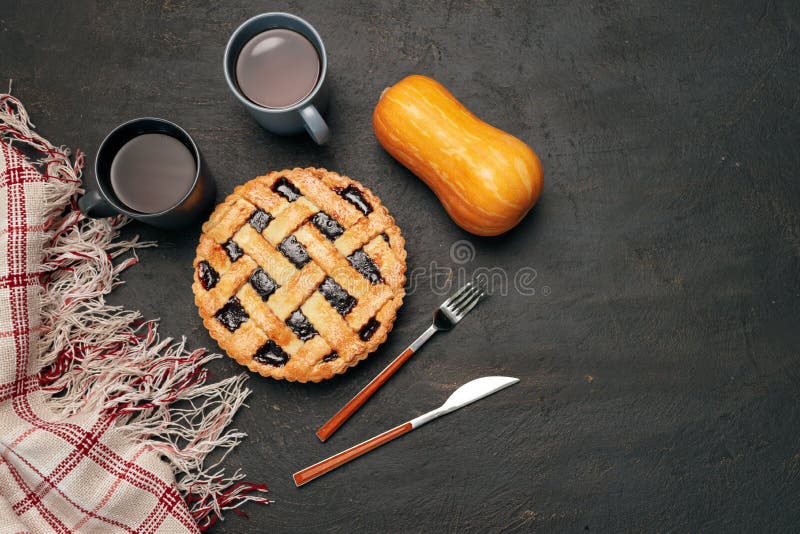 Thanksgiving Pie and Pumpkin on Black Background Stock Image - Image of ...