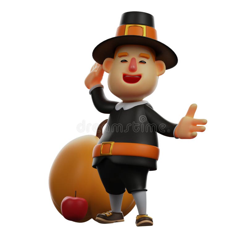 Thanksgiving Pilgrim Man 3D Character with a Happy Face Stock ...