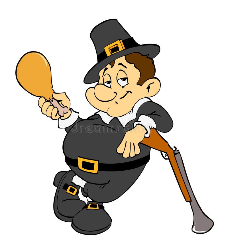 Thanksgiving Pilgrim with Turkey Leg Stock Illustration - Illustration ...