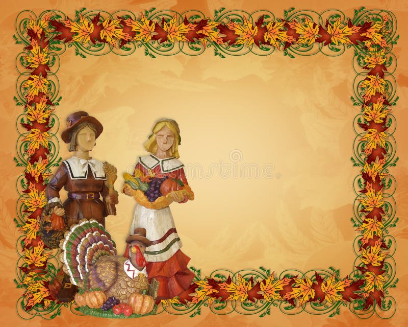 Thanksgiving Pilgrims Border Stock Illustration - Illustration of fall ...