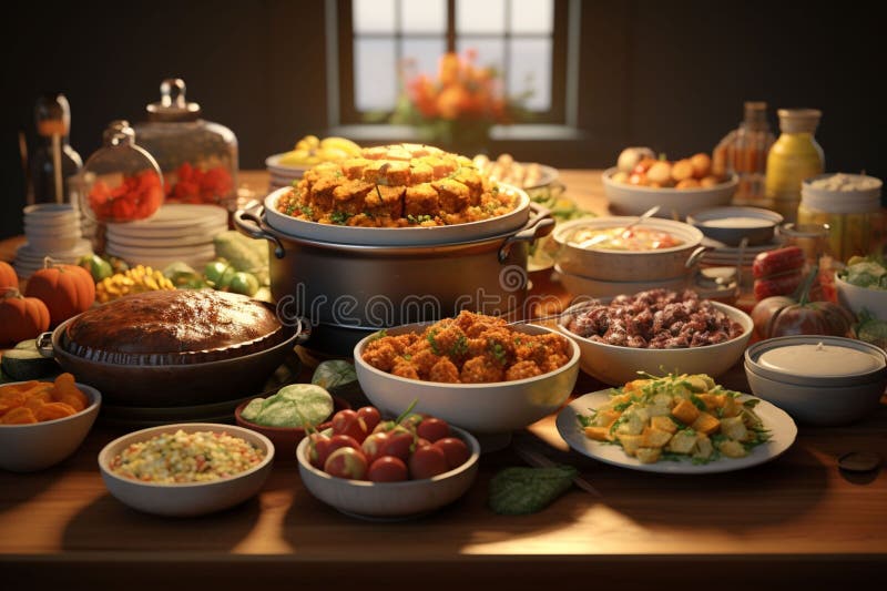 Thanksgiving Potluck Concept with a Diverse Stock Illustration ...