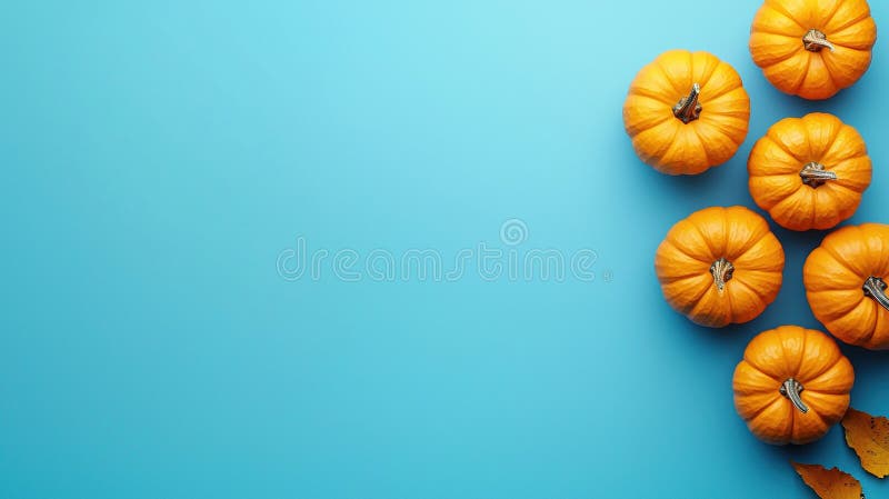 Thanksgiving Pumpkins on a Blue Background with Empty Space. Generative ...