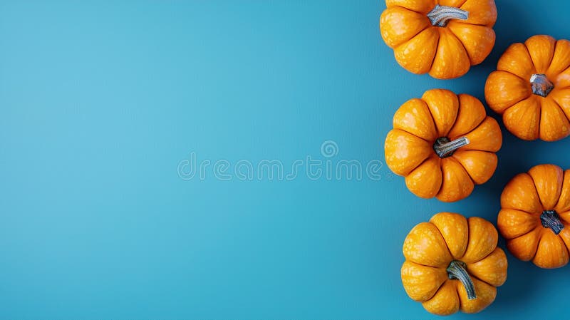 Thanksgiving Pumpkins on a Blue Background with Empty Space. Generative ...
