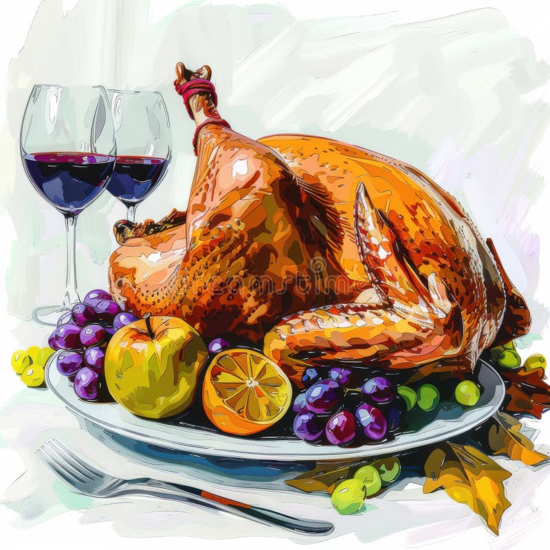 Thanksgiving Roast Turkey on a Dinner Table. Modern Vector Illustration ...