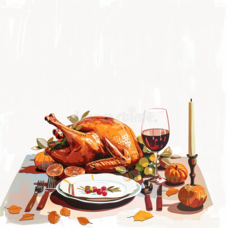 Thanksgiving Roast Turkey on a Dinner Table. Modern Vector Illustration ...