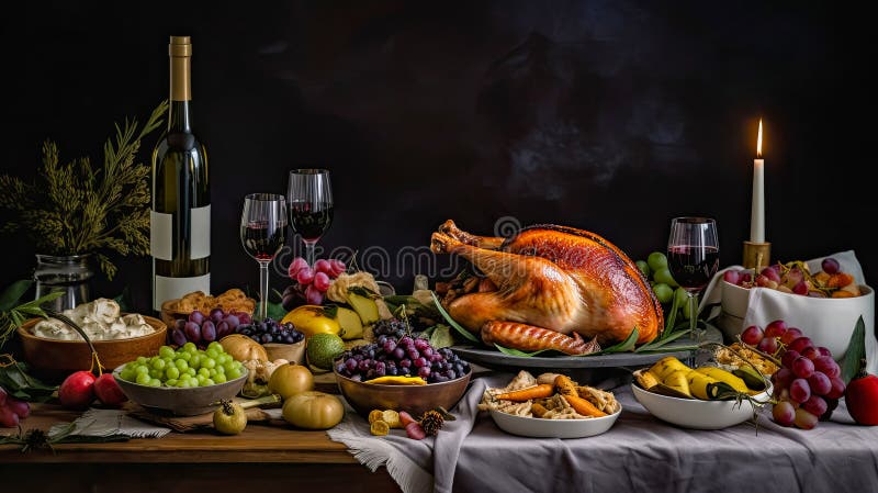 Thanksgiving Roast Turkey Holiday Table, AI Generated, Copy Space for ...