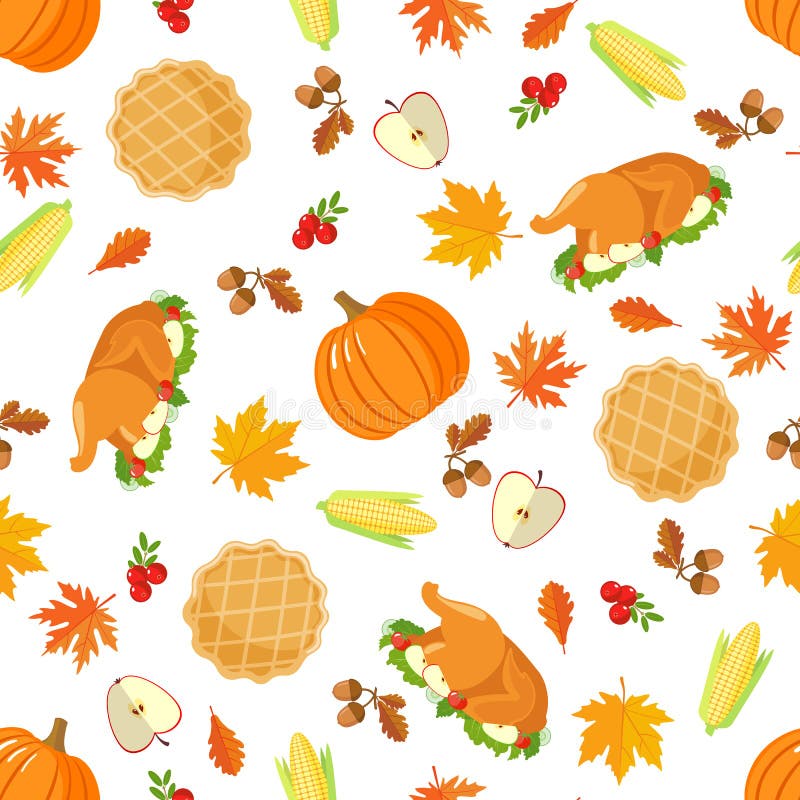 Thanksgiving Seamless Pattern in Flat Style. Stock Vector ...