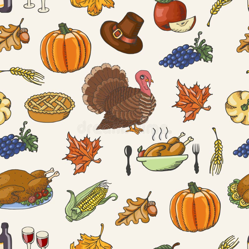 Thanksgiving Seamless Pattern on White Background Stock Vector ...