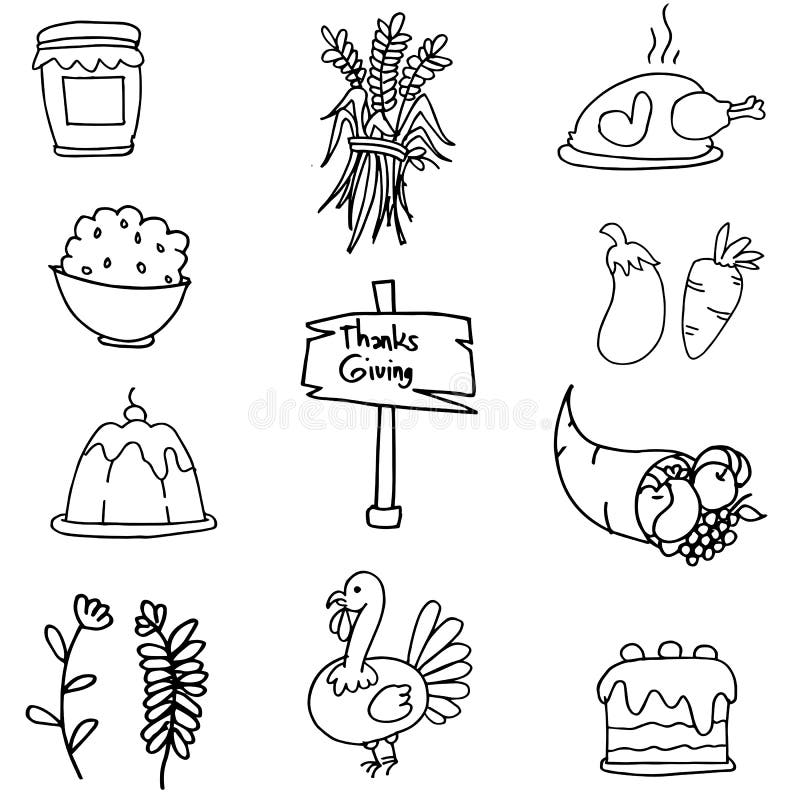 Thanksgiving Set Doodles Hand Draw Stock Vector - Illustration of ...