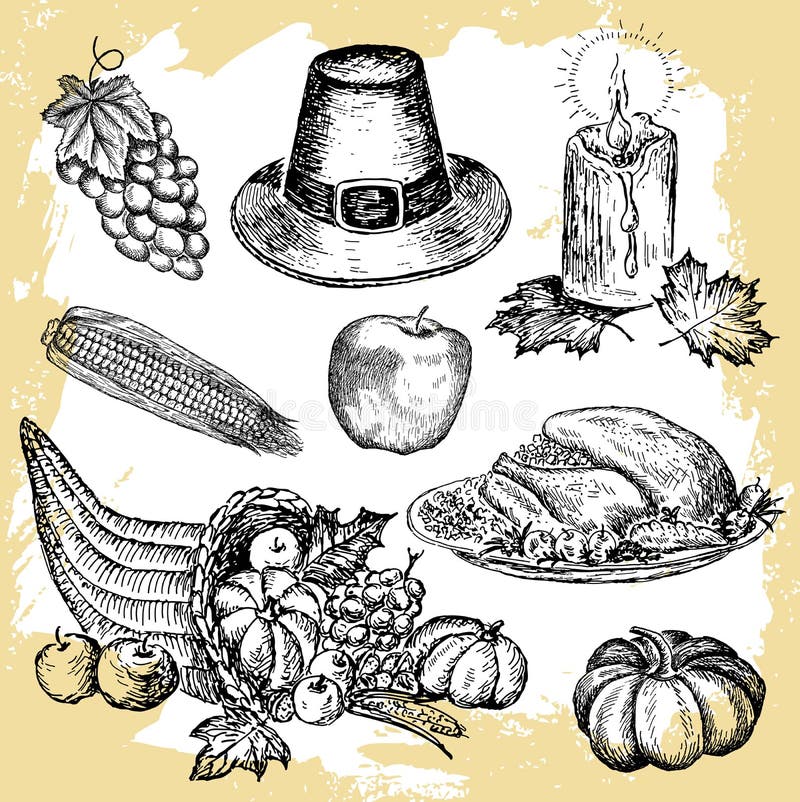 Thanksgiving set stock vector. Illustration of corn, happiness - 43987803