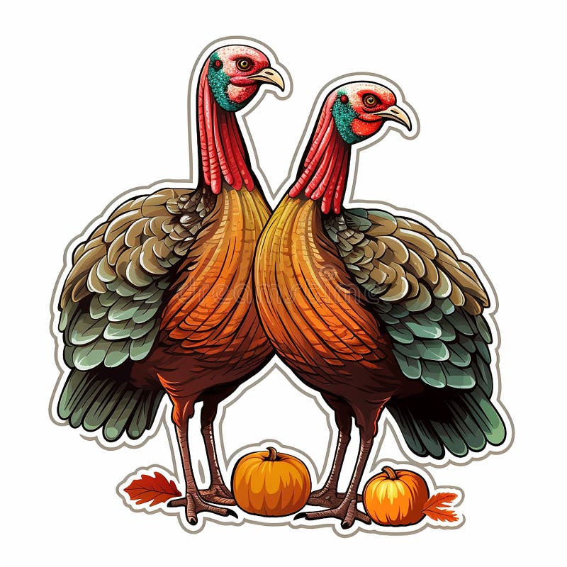 Thanksgiving Sticker with Turkeys on White Isolated Background Stock ...
