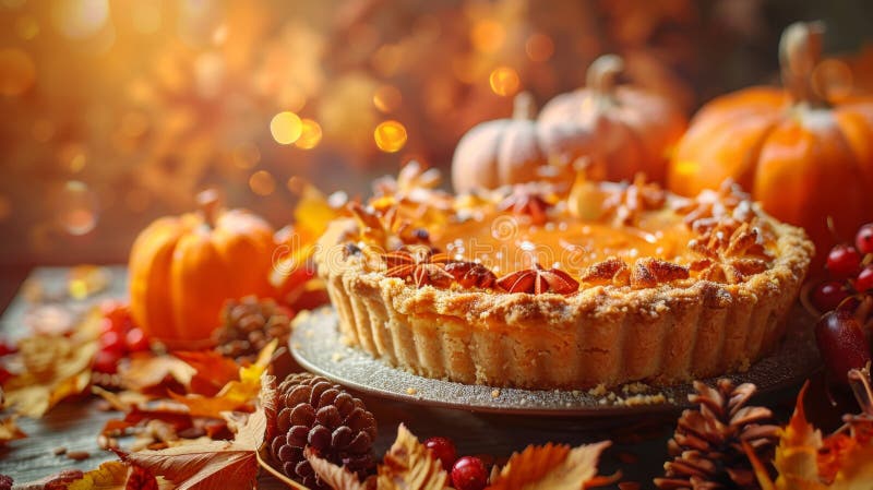Thanksgiving Table Adorned with Pumpkin Pie and Fall Decorations ...