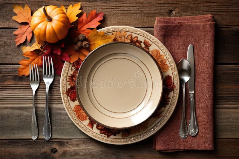 Thanksgiving Flat Lay on Table, AI Generative Stock Photo - Image of ...