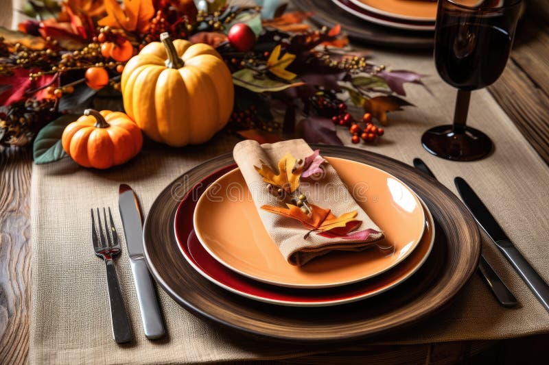 Thanksgiving Flat Lay on Table, AI Generative Stock Photo - Image of ...