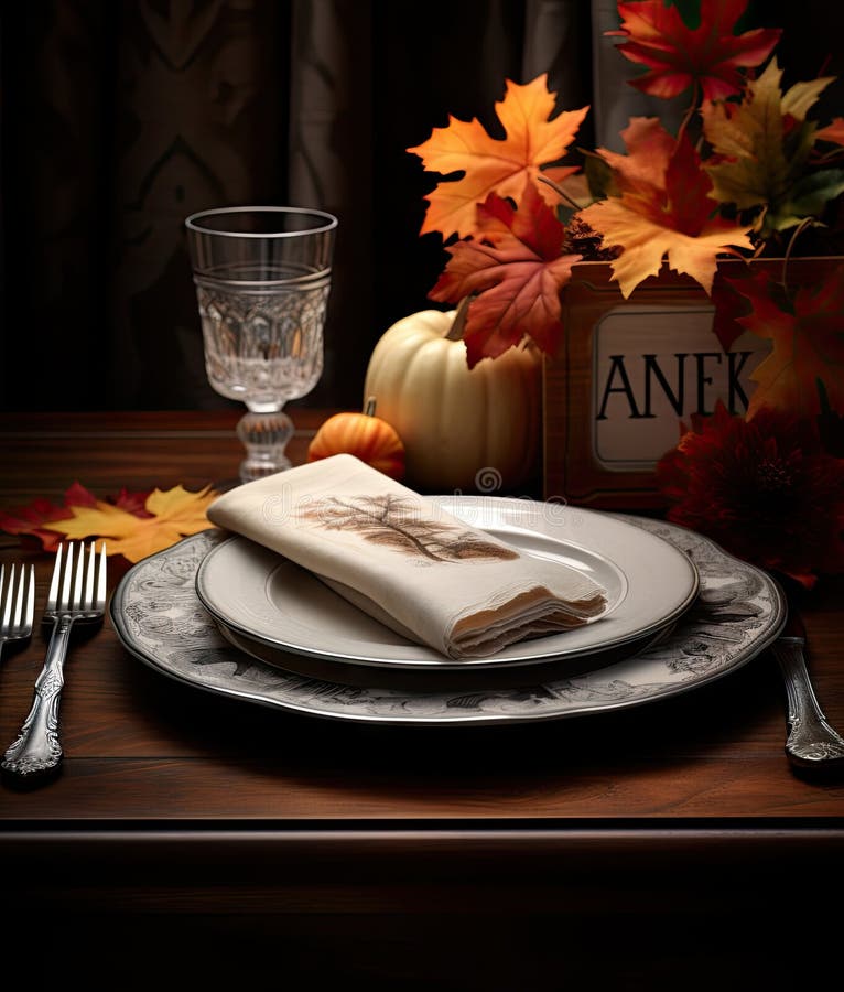 A Thanksgiving Table with a Plate with a Nap Stock Illustration ...