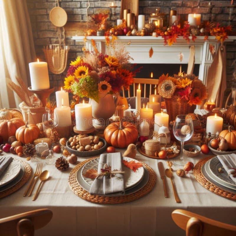 Thanksgiving Table Set with Fall Inspired Decor and Colors Stock ...