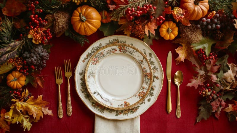 Thanksgiving Table Setting with Fall Foliage and Rustic Charm Stock ...