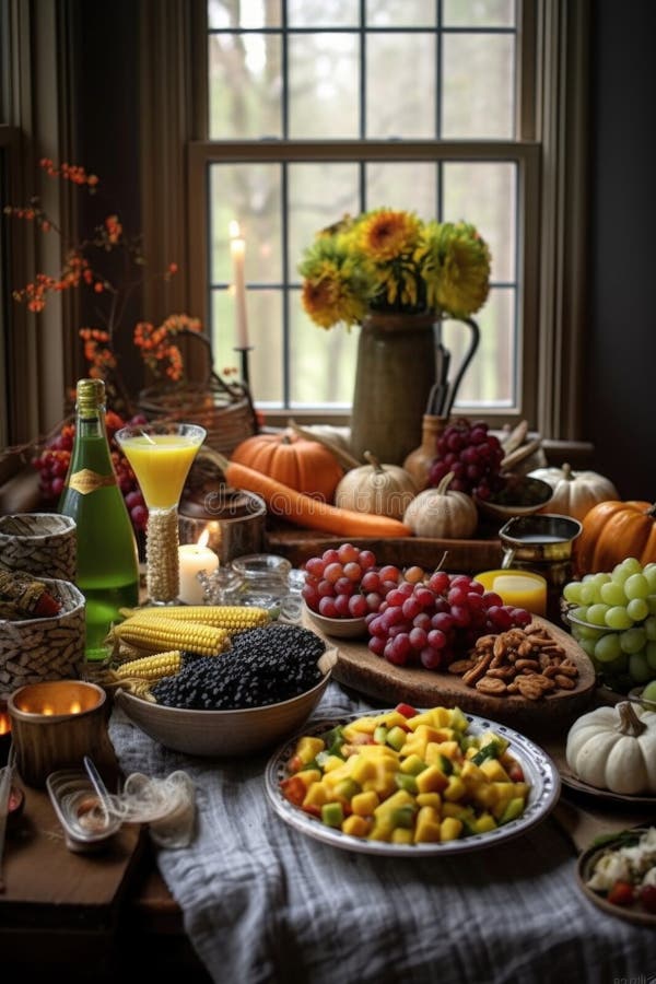Thanksgiving Table Setting with Festive Food Stock Illustration ...
