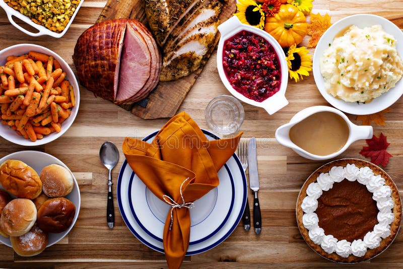 Thanksgiving Table with Turkey and Sides Stock Photo - Image of baked ...
