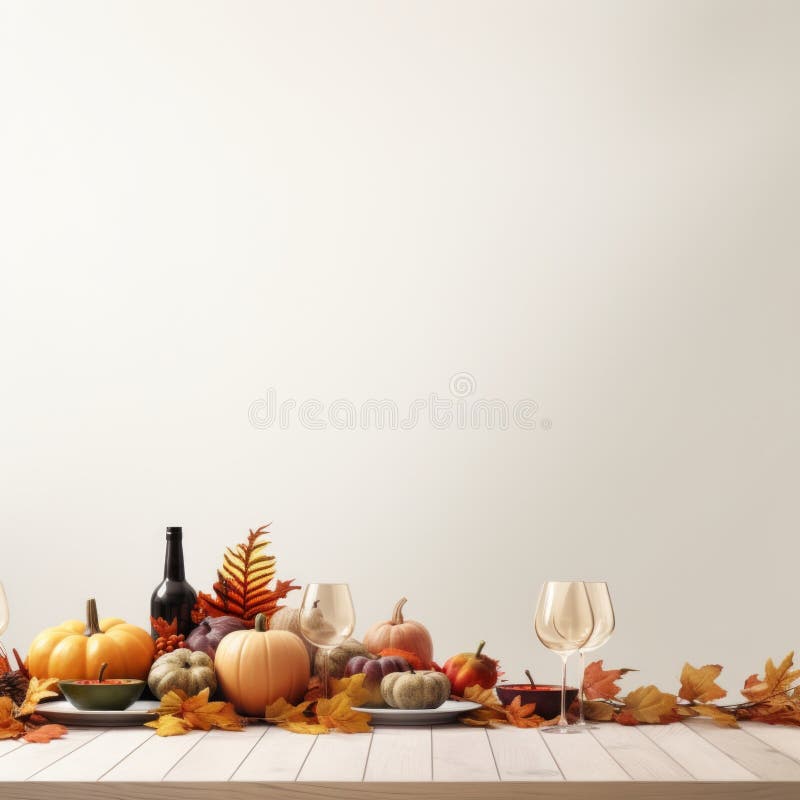 Thanksgiving Table with Wine Glasses and Pumpkins Stock Illustration ...
