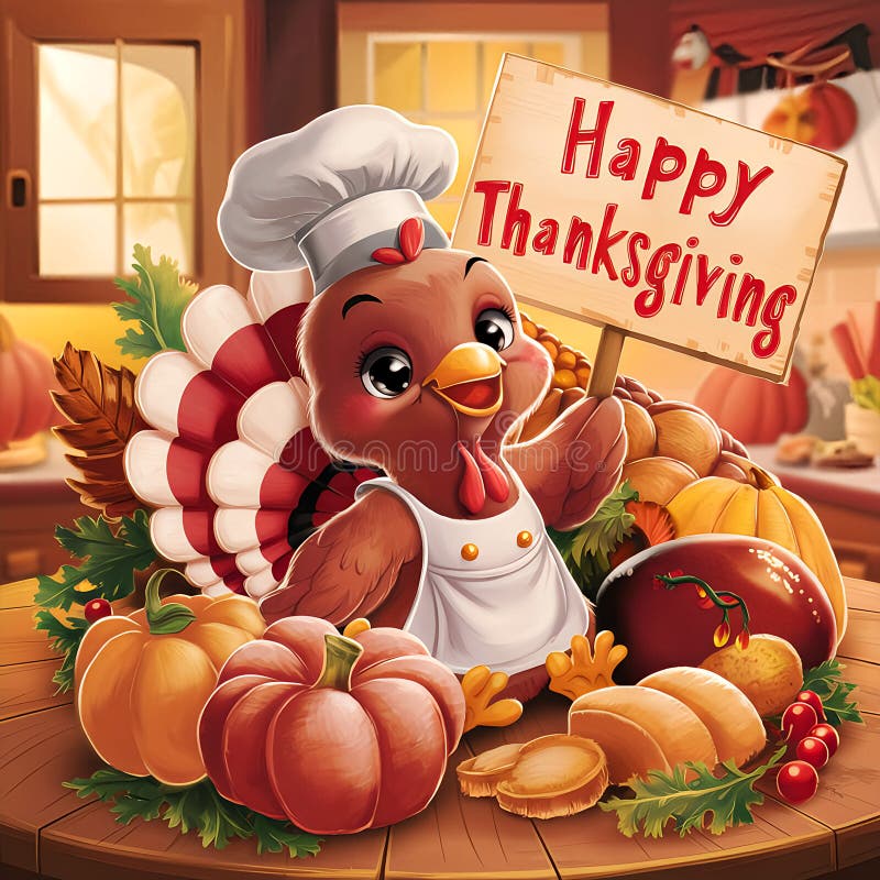 Thanksgiving Turkey Chicken Art Print Stock Illustration - Illustration ...