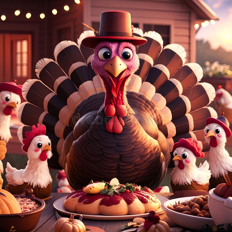 Thanksgiving Turkey Chicken Art Print Stock Illustration - Illustration ...