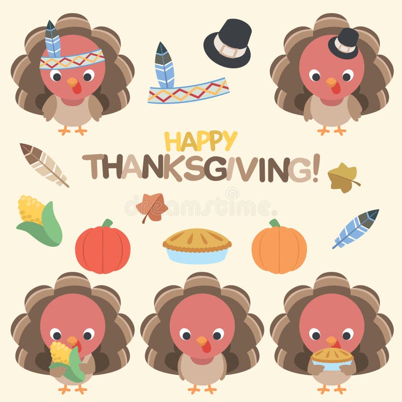 Thanksgiving Turkey Design Set Stock Vector - Illustration of corn ...