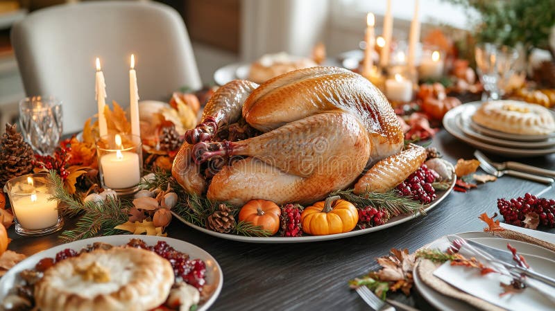 Thanksgiving Turkey Dinner on a Wooden Table Stock Illustration ...