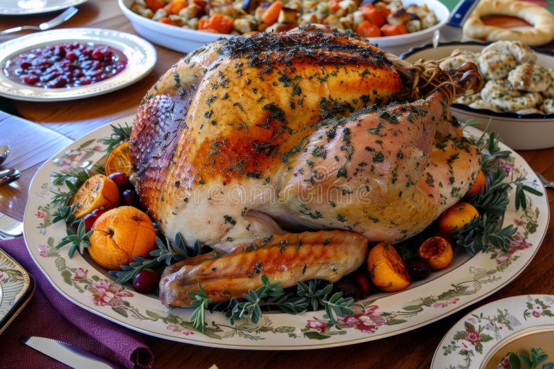 Thanksgiving Turkey, Festive Table Setting with Roasted Turkey ...