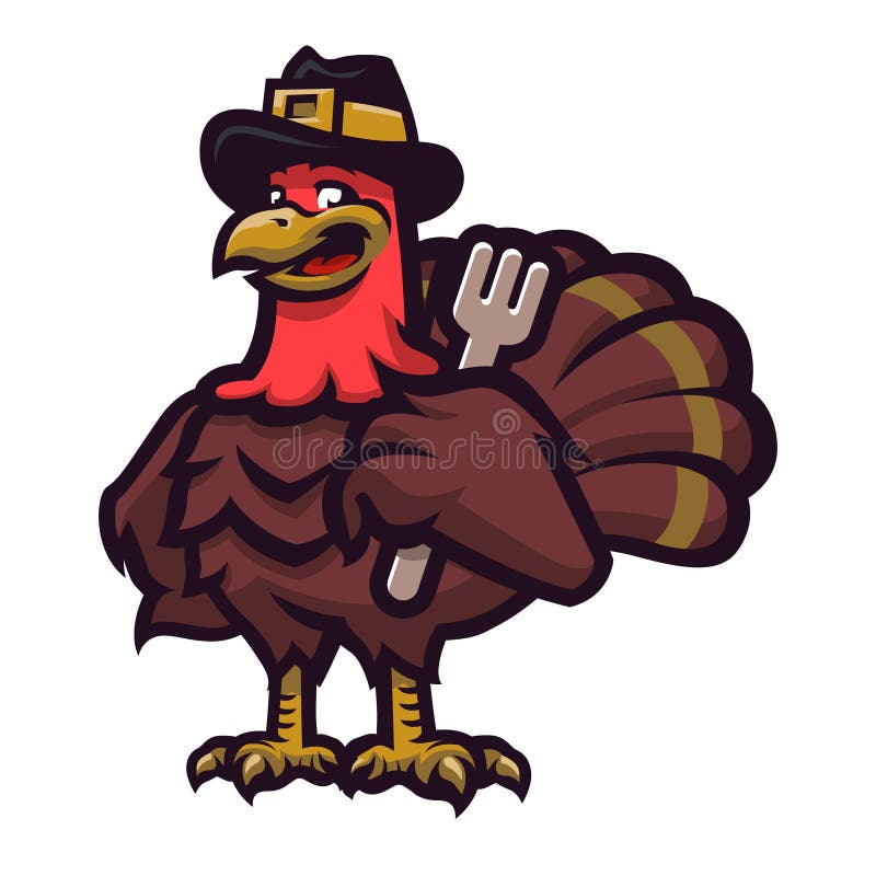 Thanksgiving Turkey Mascot Vector Logo with a Hat and Fork Stock Vector ...