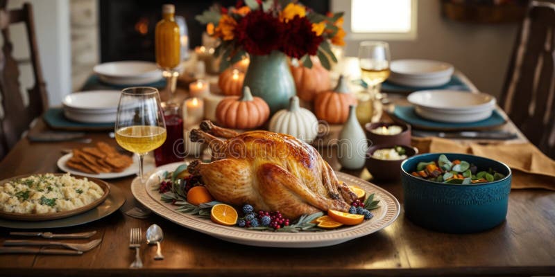 Thanksgiving Turkey on the Table Stock Illustration - Illustration of ...