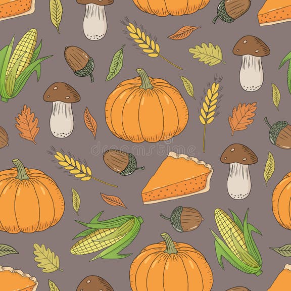 Vector Hand Drawn Autumn Seamless Pattern19-14 Stock Vector ...