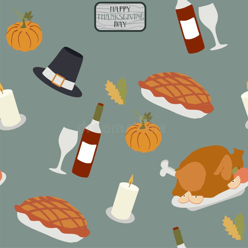 Thanksgiving Vector Seamless Pattern with Holiday Dinner Food on Grey ...